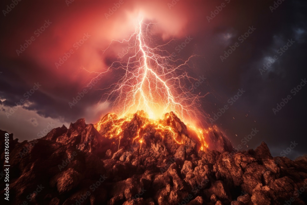 volcanic lightning during an eruption, created with generative ai Stock ...