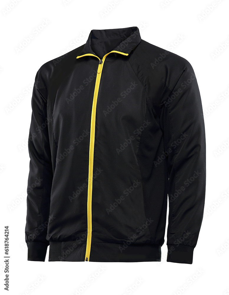 Blank black color jacket in front and back view, isolated on white ...