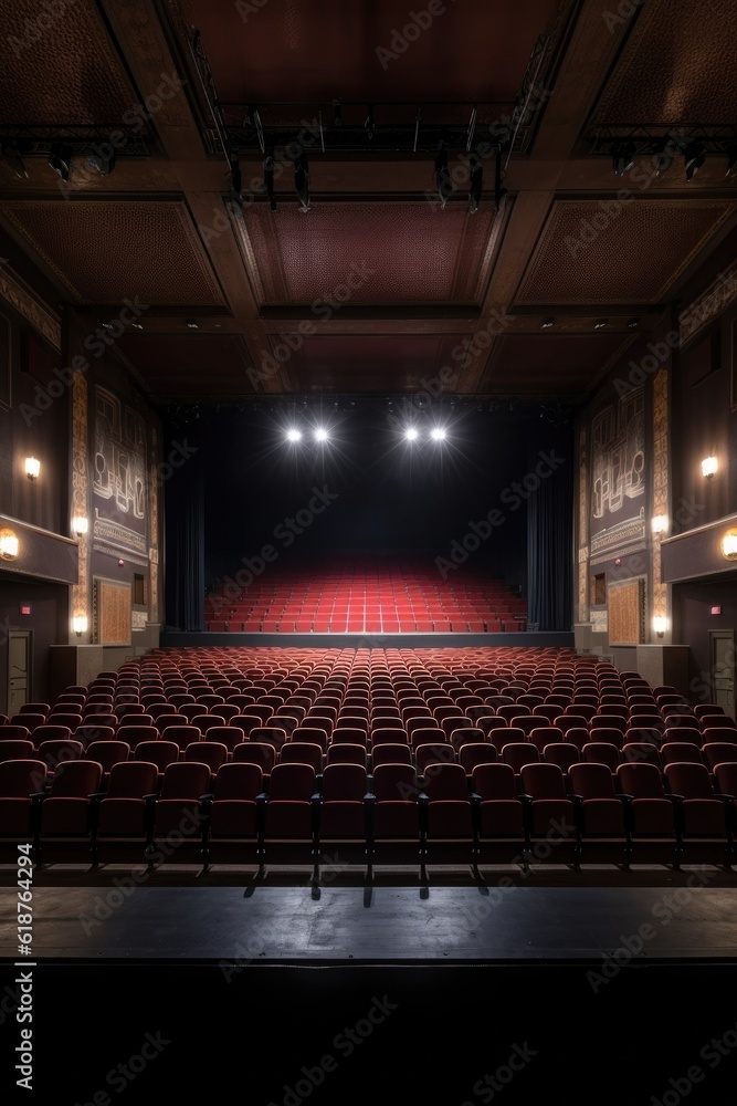 empty auditorium with rows of seats and stage, created with generative ai Stock Illustration ...