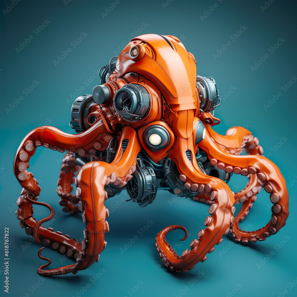 Octopus robot futuristic modern style symbolic isolated on white ...