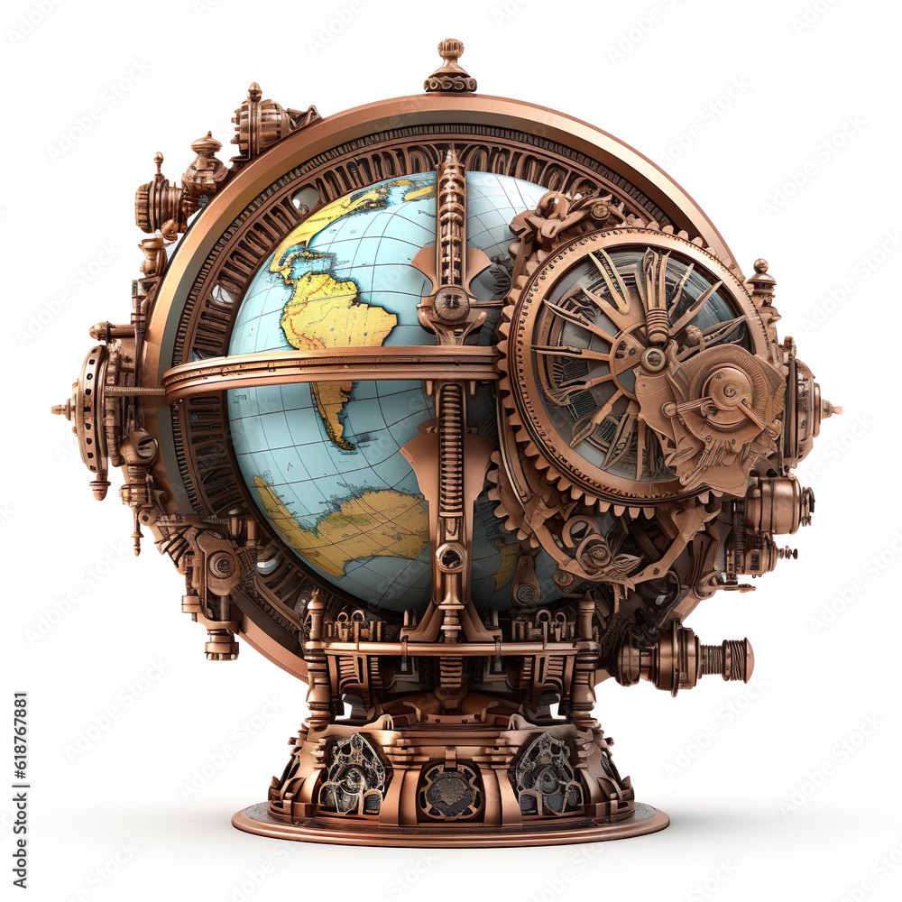 Globe Earth in steampunk style symbolic isolated on white background ...