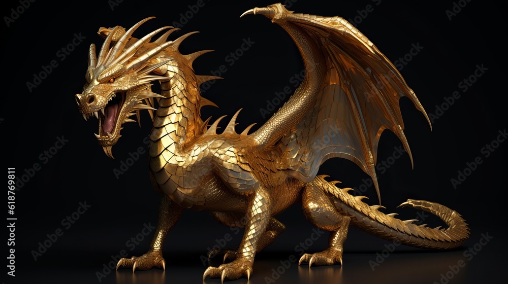 Full body gold dragon in bend body pose with 3d rendering Generative AI ...