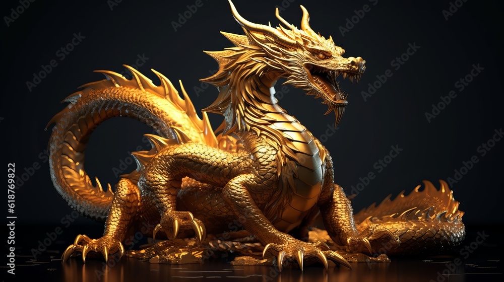 Full body gold dragon in bend body pose with 3d rendering Generative AI ...