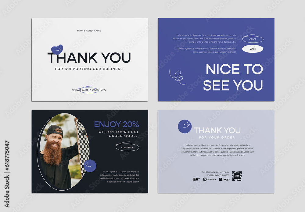 Blue Thank You Card Template Stock Template | Adobe Stock