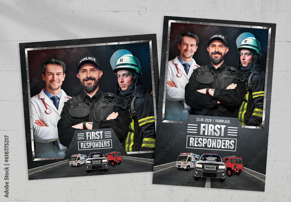 First Responders Emergency Services Photo Card Layout Stock Template ...