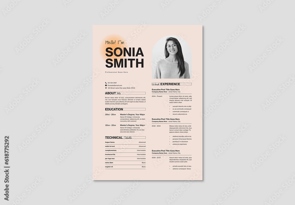 Peach Resume Template Stock Template | Adobe Stock