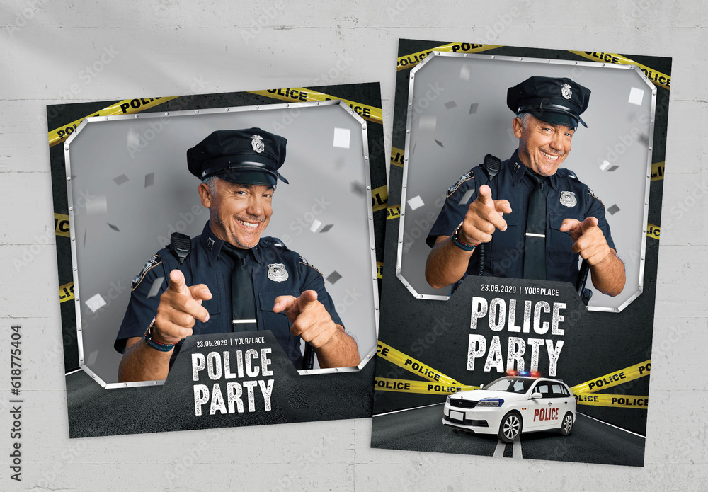 Police Party Photo Card Layout Stock Template | Adobe Stock