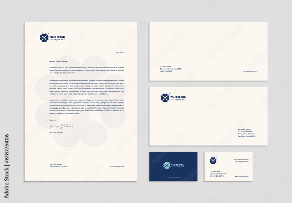 Simple Stationery Branding Template Business Card Envelope Letterhead ...
