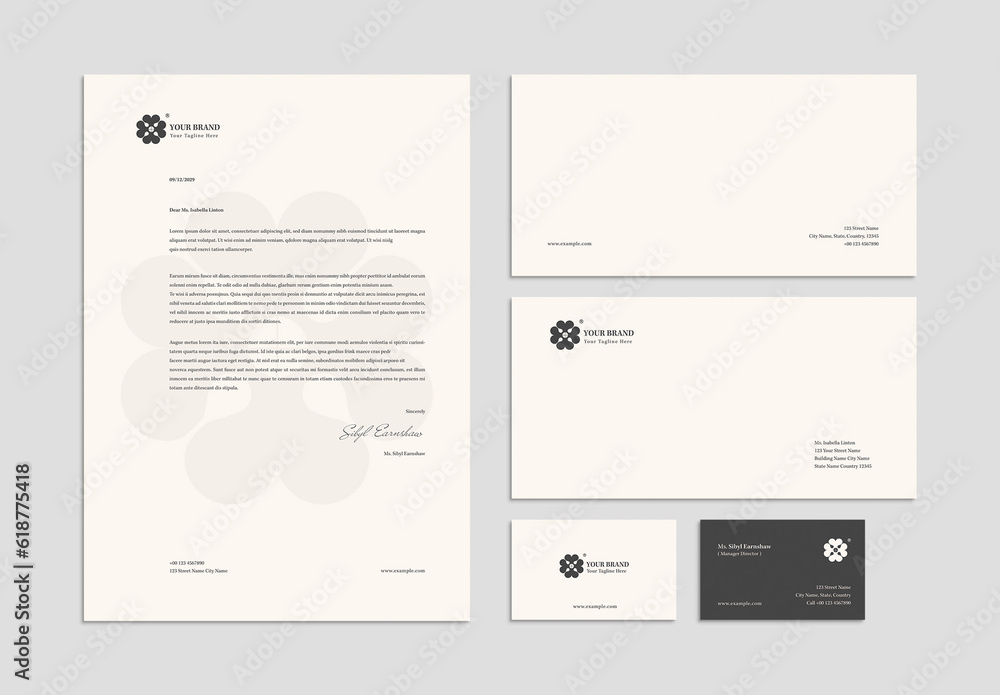 Simple Stationery Branding Template Business Card Envelope Letterhead ...