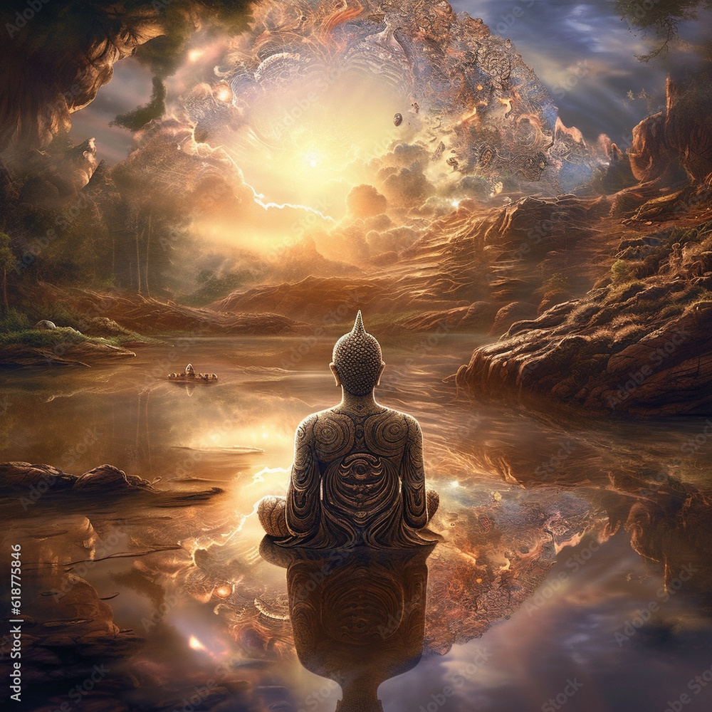 Inner Stillness: A Meditating Buddha Finds Peace Amidst a Breathtaking ...