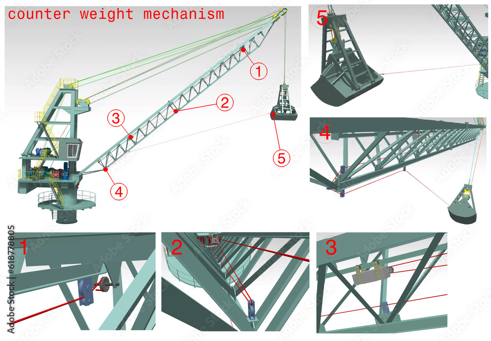 ship unloader crane mechanism 3D illustration Stock Illustration ...