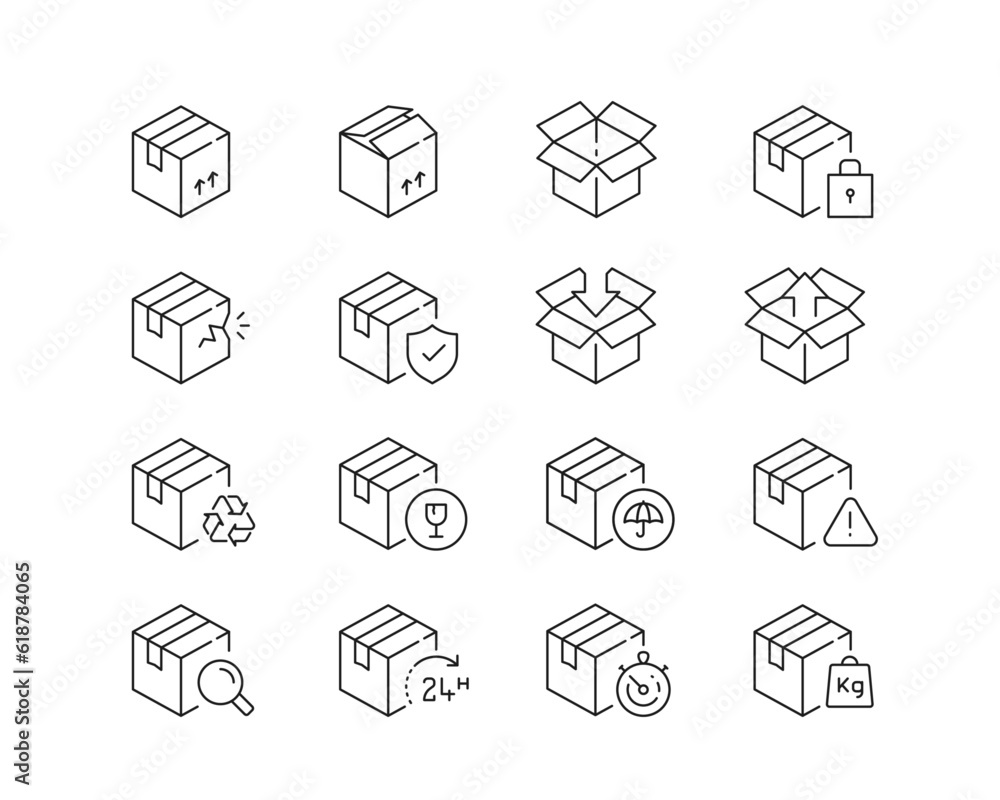Boxes and Packaging Logistics Icon collection containing 16 editable ...