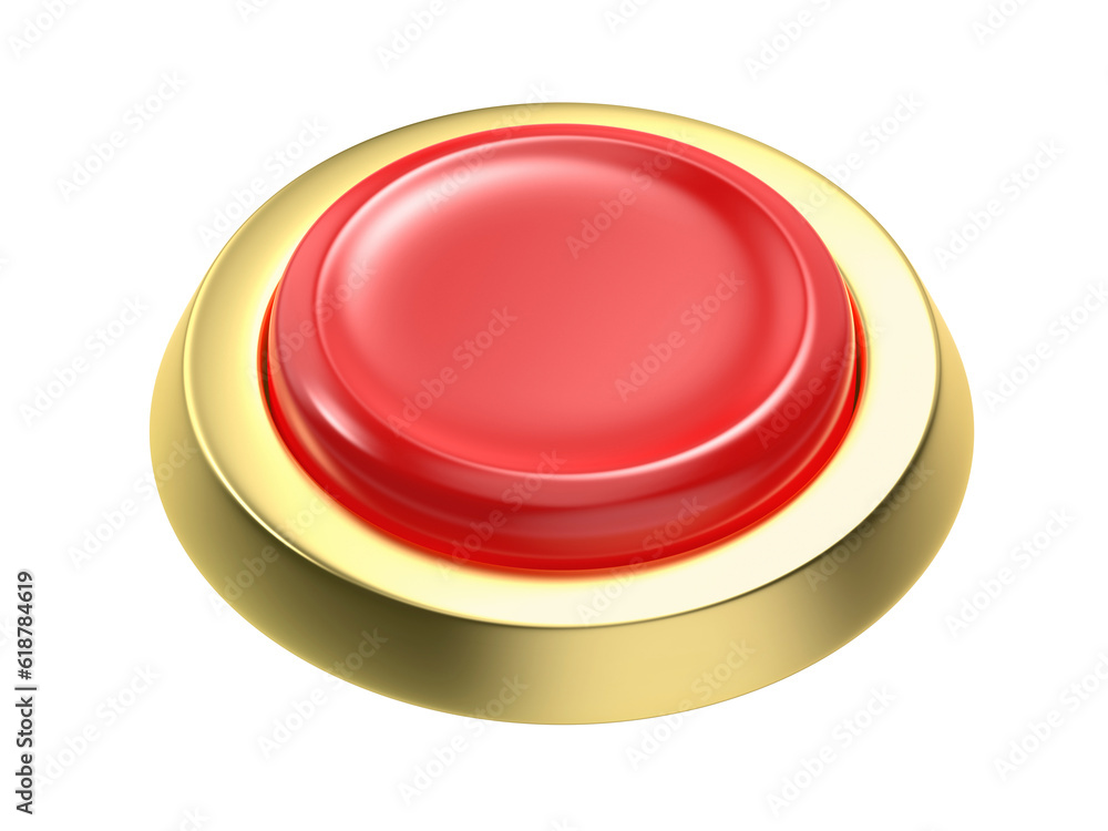 Red round button with golden border on transparent background Stock ...