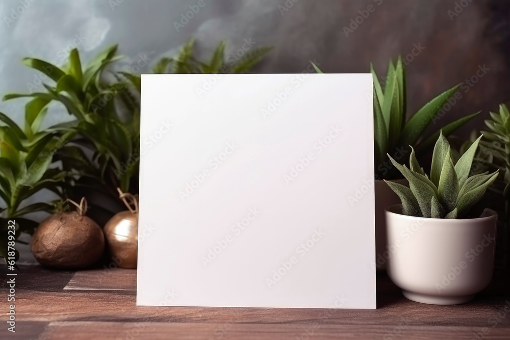 Generative AI illustration of Mockup Blank white square card template ...