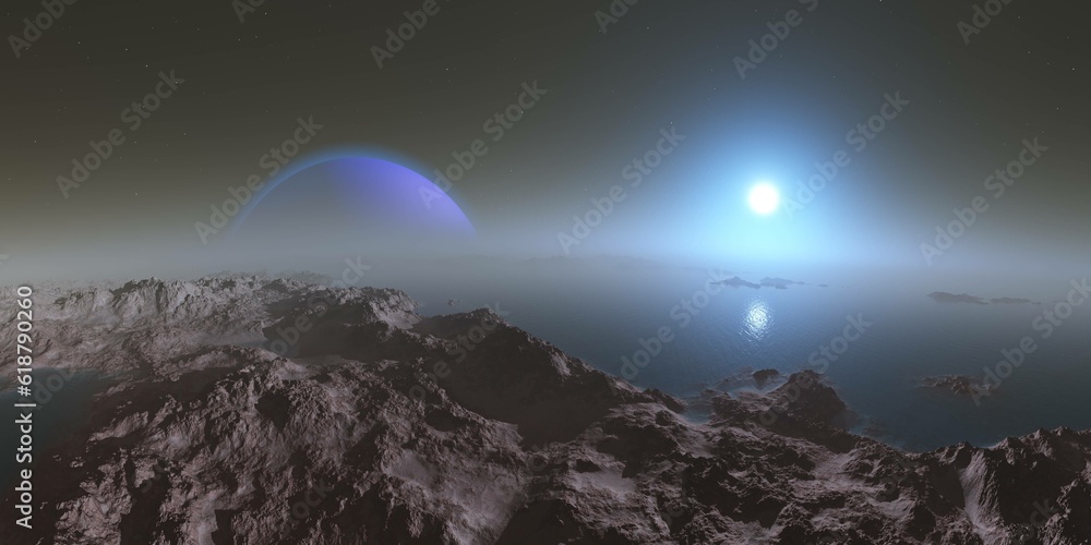 extraterrestrial landscape, alien star sunset, HDRI, 3d rendering Stock ...