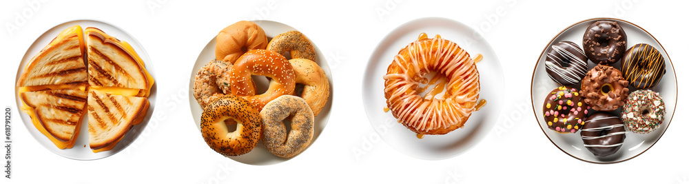 Set of top view tasty delicious desserts American Food in plate, Cronut ...