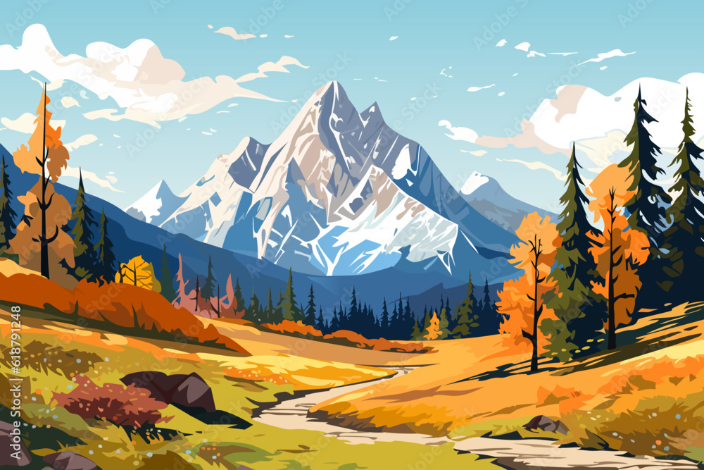 Beautiful autumn mountain landscape vector illustration. Stunning ...