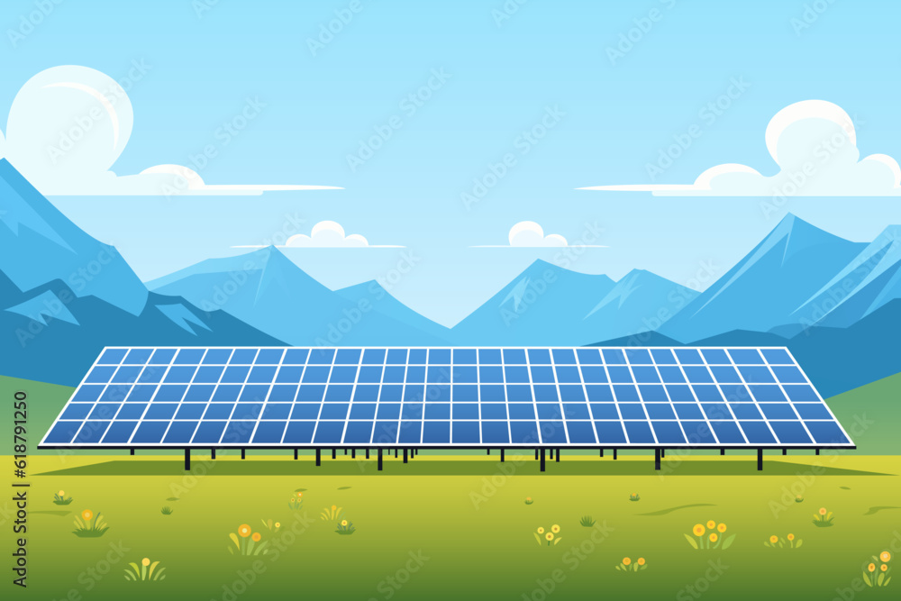 Solar power plant on the background of mountains. Green energy ...