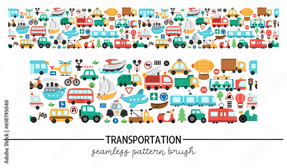 Vector transportation horizontal seamless pattern with different kinds ...