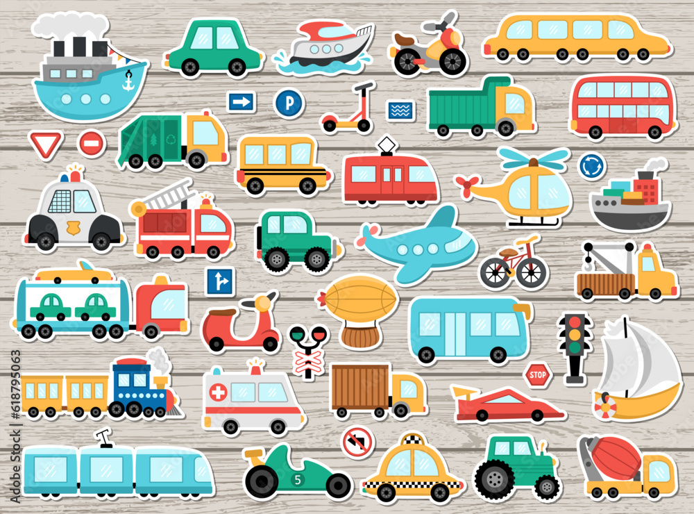 Big vector transportation stickers set. Transport patch icons ...