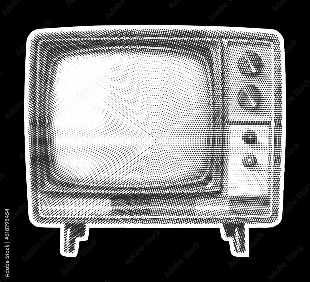 Halftone retro tv. Collage design element in trendy magazine style ...