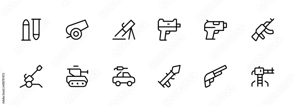 modern weapon icon, gun, weapon, tank, missile, pistol, vector ...