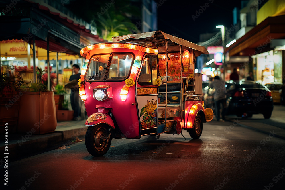 Tuk Tuk, Thai traditional taxi in Bangkok Thailand. Tricycle called tuk tuk is popular ampng ...