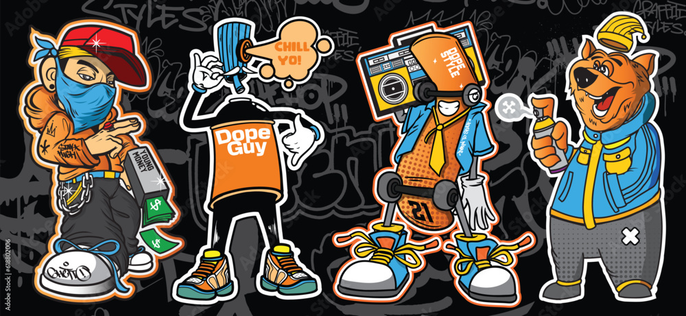 A set of graffiti character illustrations. Graffiti vector ...