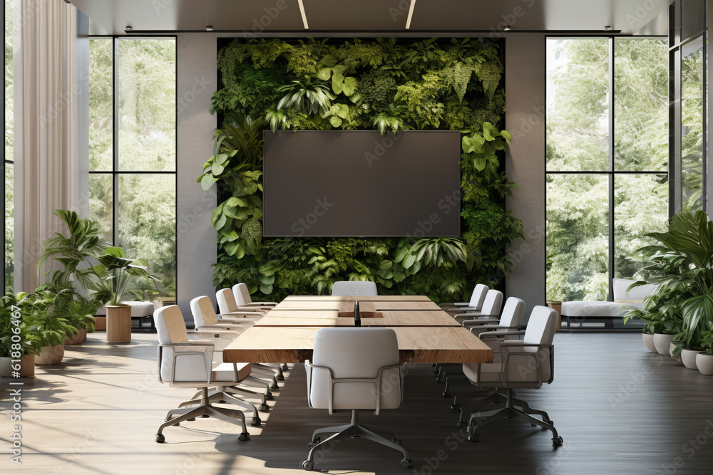 Eco-friendly Office Meeting Room interior with Biophilic Design ...