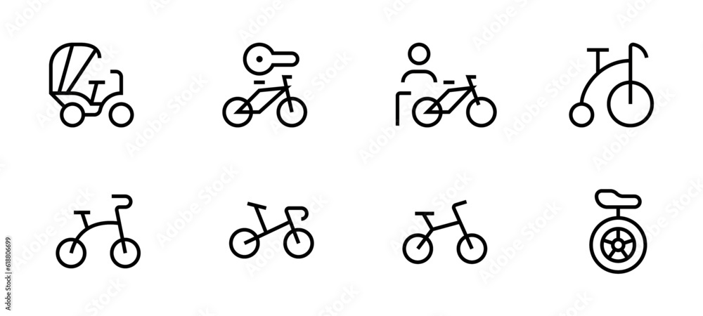bicycle icon, rickshaw, bmx, touring, dirt, female bike, vector ...