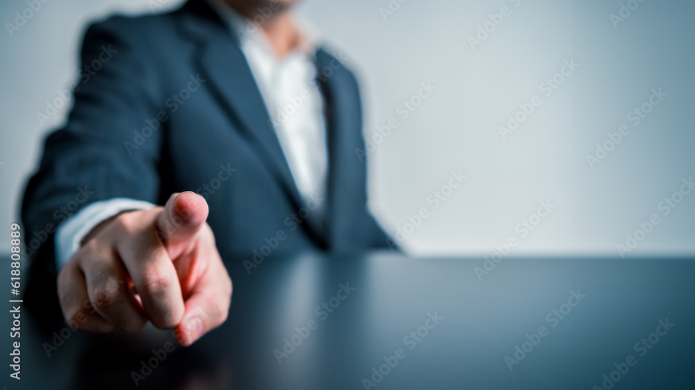 Businessman hand pointing and touching with index finger on virtual ...
