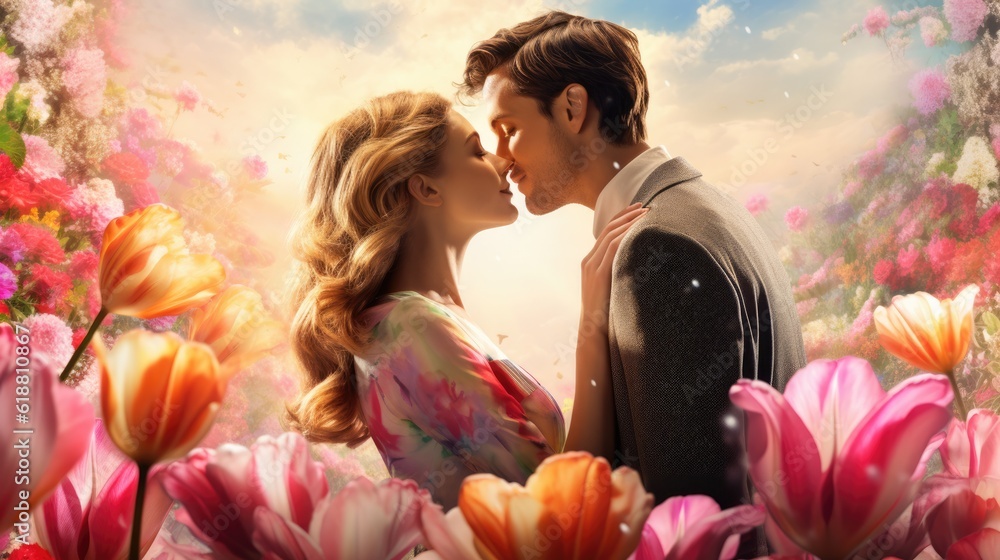 romantic image of a couple in love kissing each other - people ...
