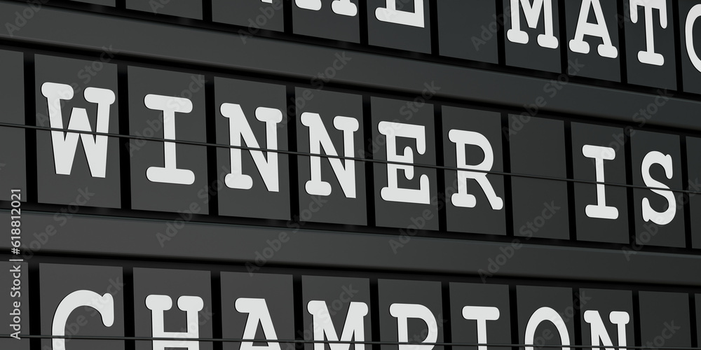 The winner is. Black timetable display with the message, winner is in ...