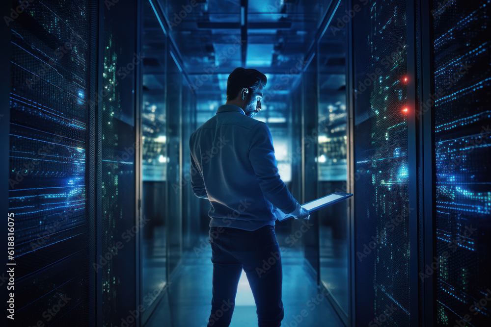 Cutting-edge Vision: Tech Guru in Futuristic Data Center Utilizing ...