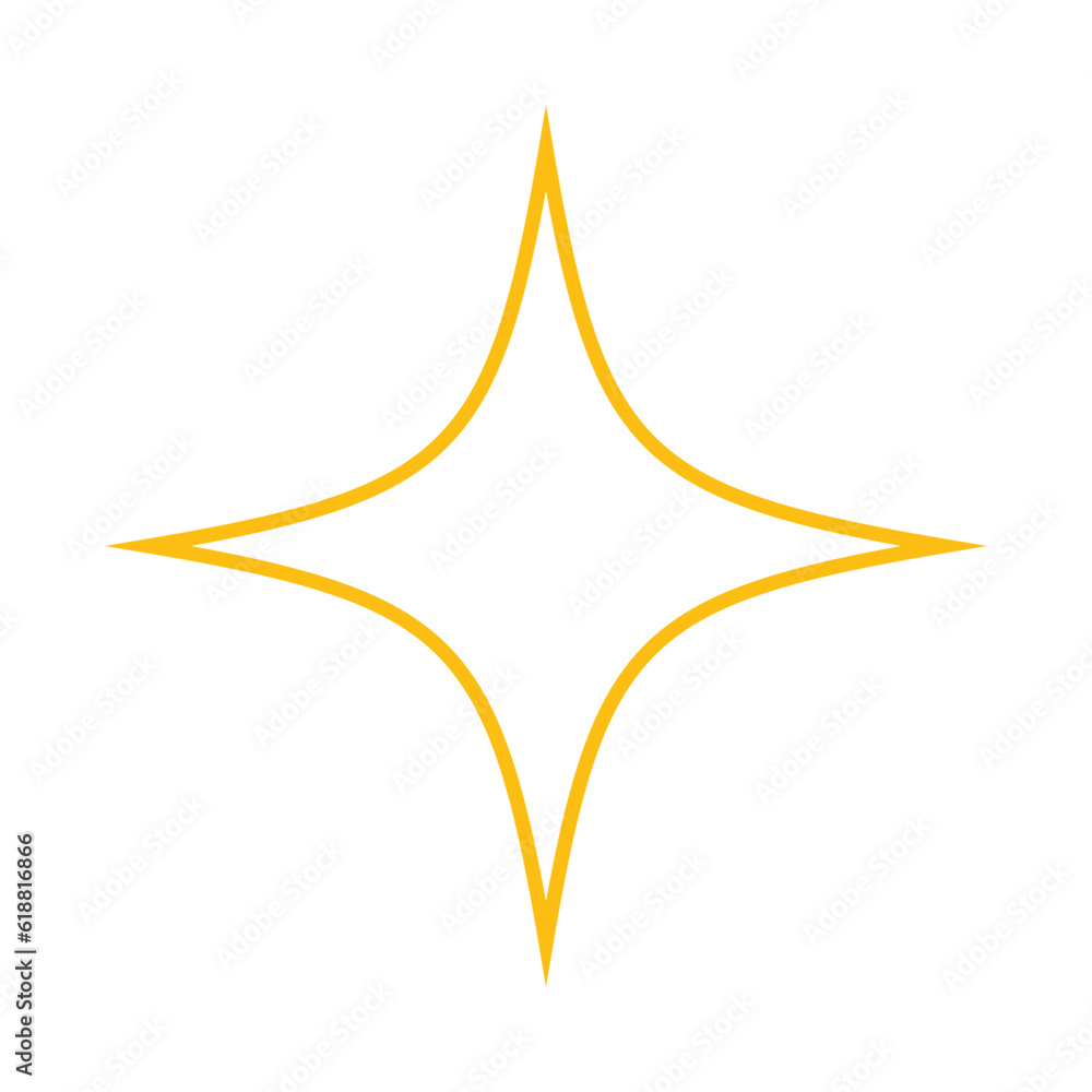 Yellow Four pointed star icon frame isolated on white background ...