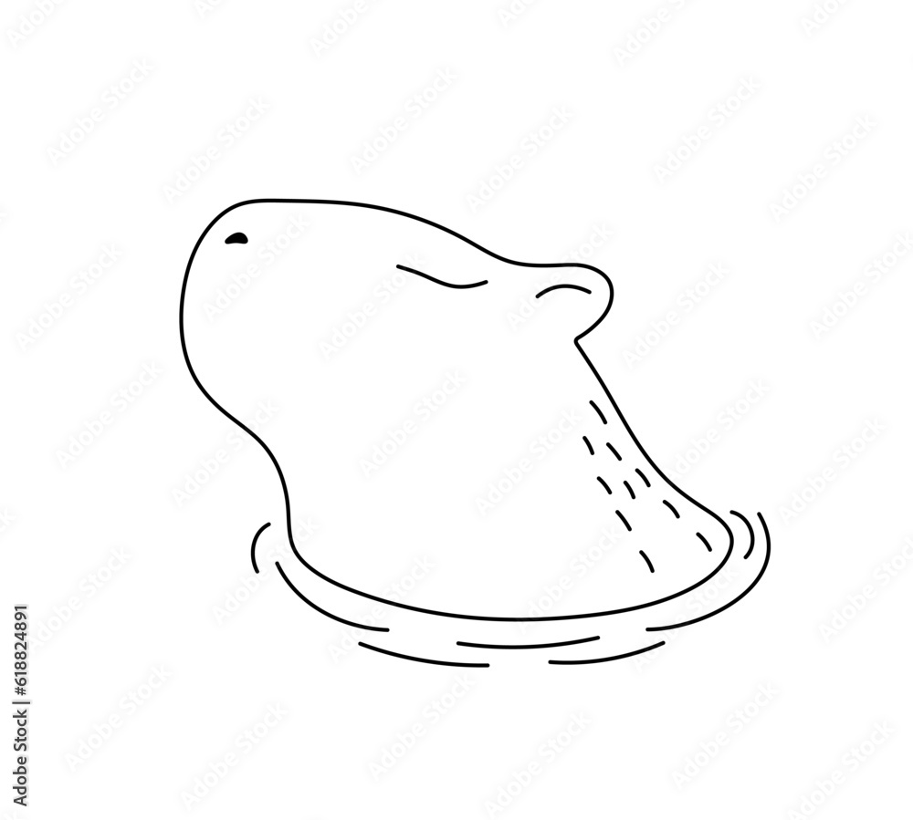 Vector isolated one single cute cartoon capybara head in water side ...