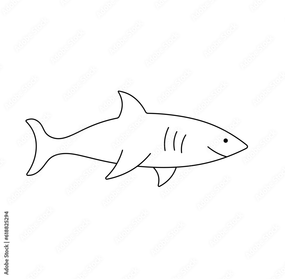 Vector isolated one single cute cartoon smiling shark side view ...
