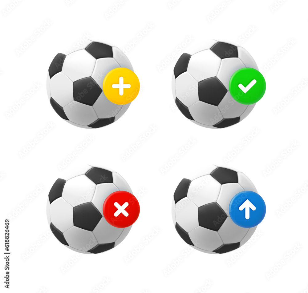 Football ball icon set with different pictograms. 3d vector icons set ...