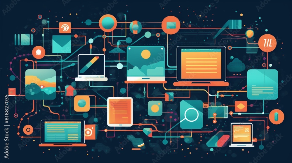 visually striking image featuring a series of interconnected digital ...