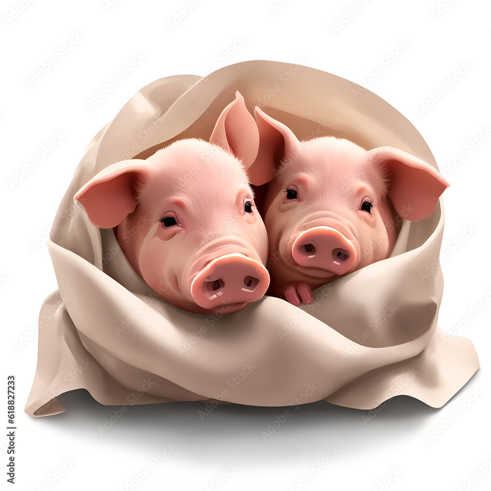 Pig play in a pink blanket illustration on white background. cute pig ...