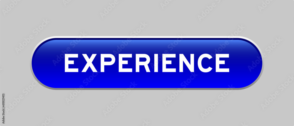 Blue color capsule shape button with word experience on gray background ...