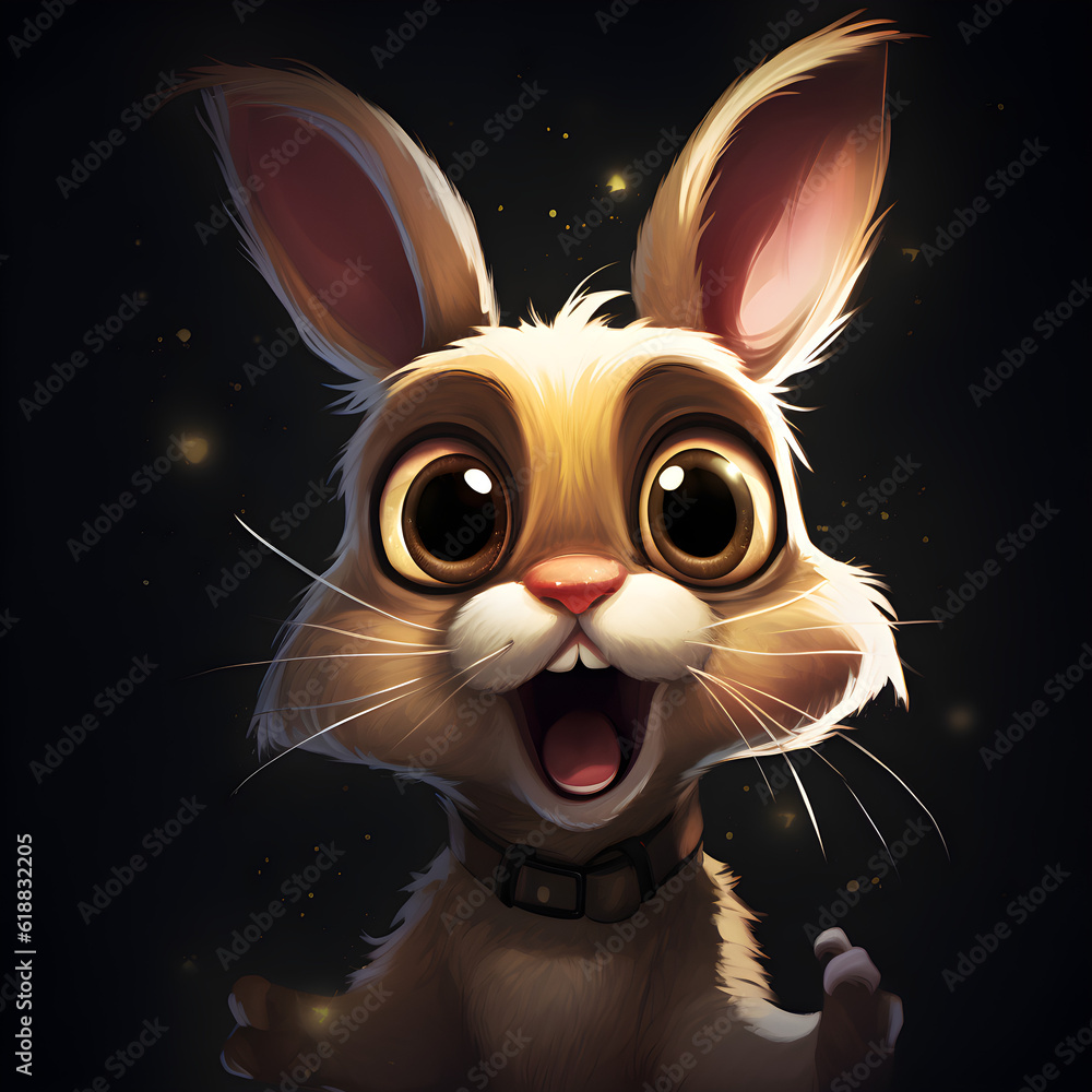 cute bunny face, big eyes, open mouth, rivk and morty style drawing ...