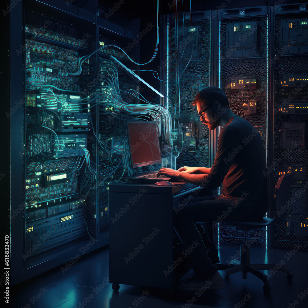 Cutting-edge Vision: Tech Guru in Futuristic Data Center Utilizing ...