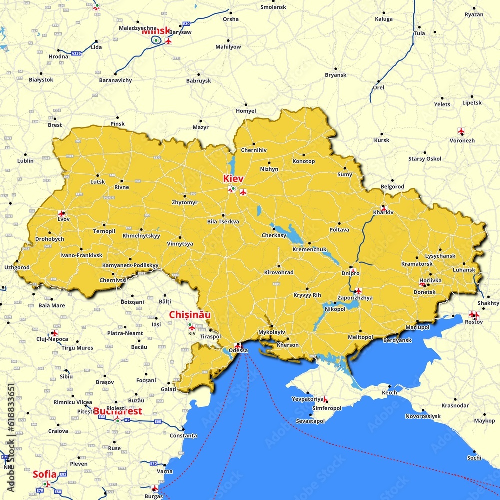 Map of Ukraine with main roads and highways Stock Illustration | Adobe ...