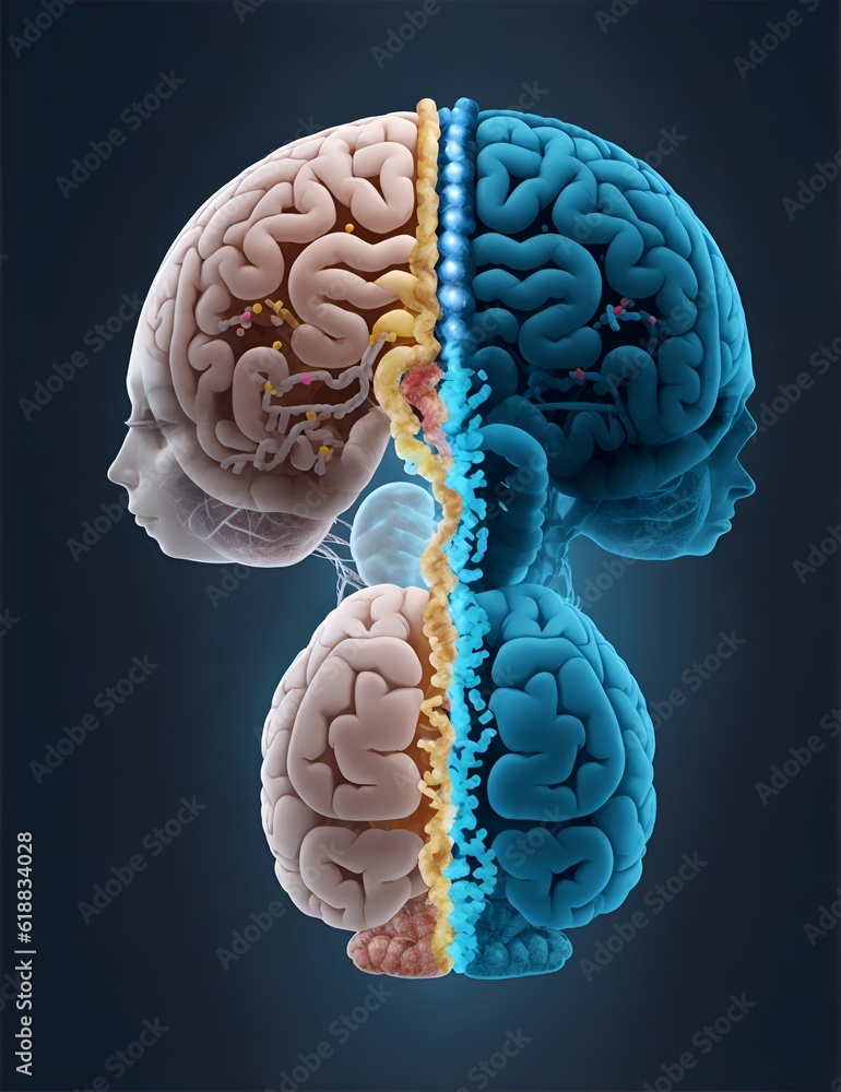 Photo of two sections of the human brain showing the different areas ...