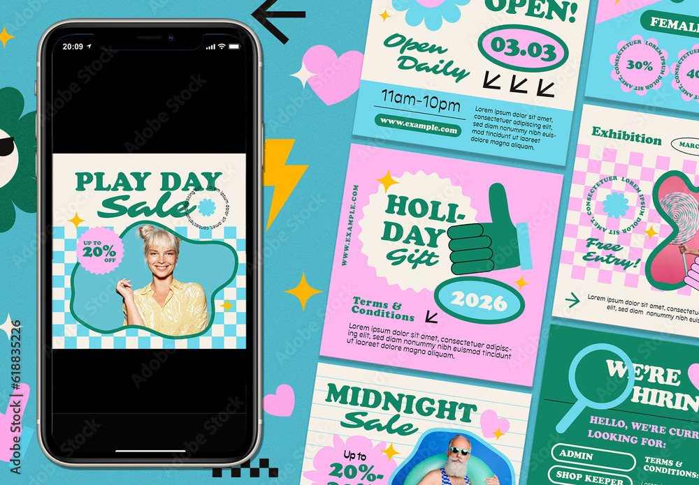 Blue Post Modern Retro Fashion Sale Set for Instagram Stock Template ...