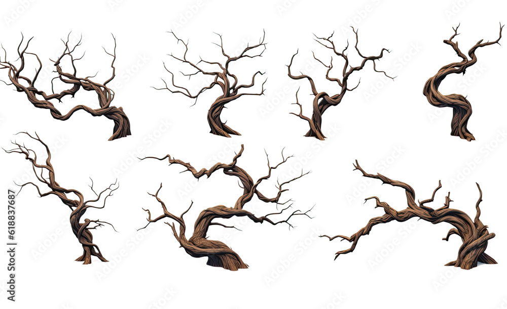 collection of twisted tree roots isolated on a transparent background ...
