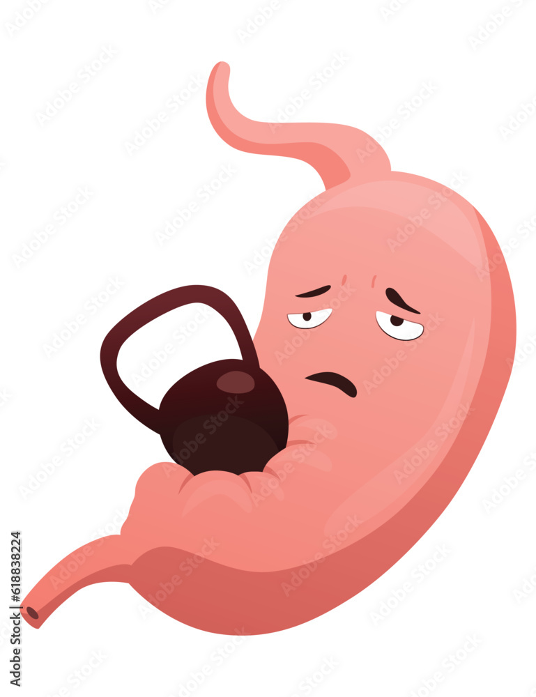 Stomach troubles icon. Sad suffering sick human stomach. Vector flat ...