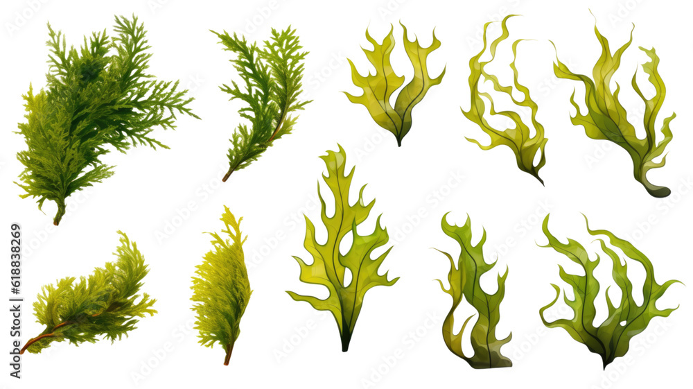 collection of seaweed isolated on a transparent background, generative ...