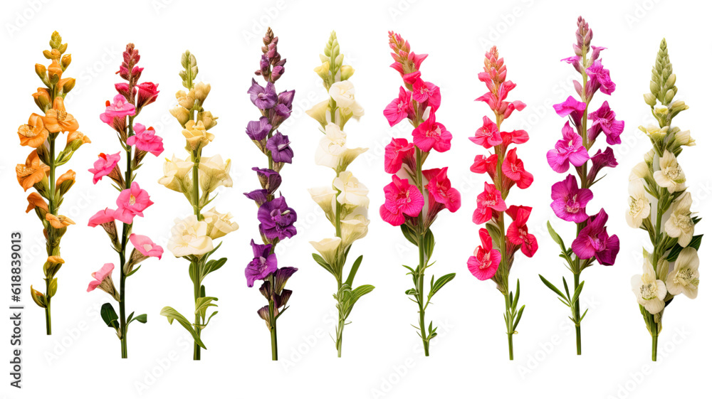 collection of snapdragons flowers isolated on a transparent background ...